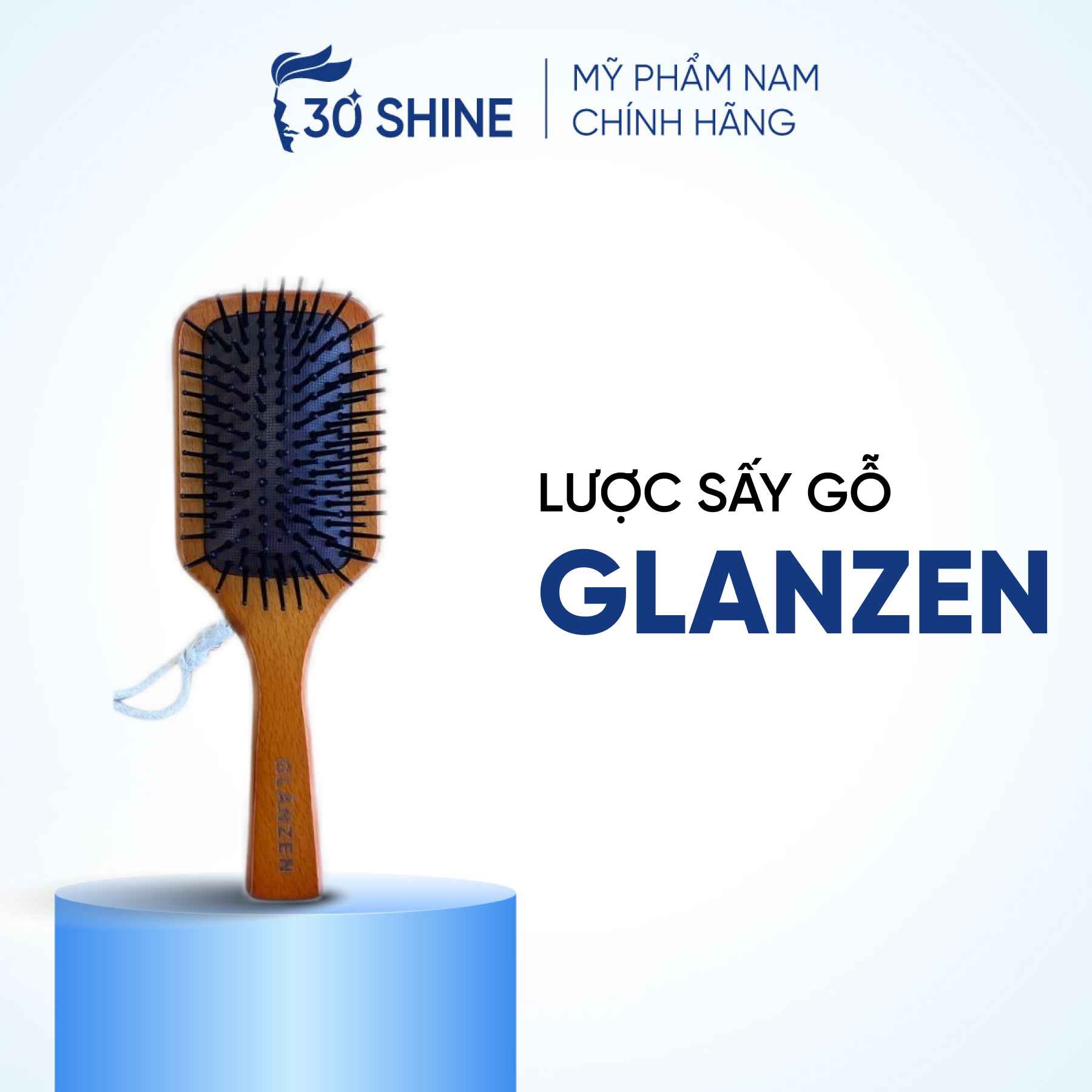Lược sấy tóc cao cấp Glanzen cán gỗ, chống rối và hỗ trợ tạo phồng